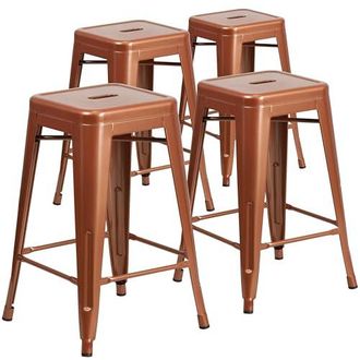 Flash Furniture Kai Lot de 4 tabourets de comptoir en cuivre de qualit&eacute; Commerciale 61 cm de Haut Dossier Nu pour int&eacute;rieur et ext&eacute;rieur