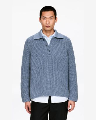 Arket Grobstrick-Polopullover Aus Baumwollmischung -Blau