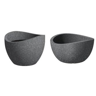 Scheurich Wave Globe, Pflanzgefäß aus Kunststoff, Schwarz-Granit & Wave Globe Bowl, runde Pflanzschale aus Kunststoff, Schwarz-Granit, 40 cm Durchmesser, 21 cm 