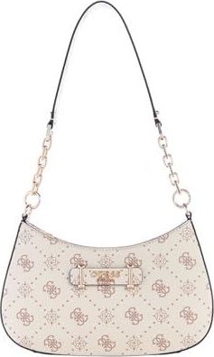 Guess Vanilla Printed Zipper Carrie Logo Top Zip Shoulder Bag