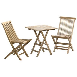 Ambientehome Ambientehome - 3tlg. Sitzgruppe Teakholz Gartenset, Tisch eckig ca. 40x60 cm Klapptisch, 2 x Klappstuhl