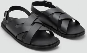 Mango Sandales cuir lani&egrave;res crois&eacute;es noir - Homme - 39 - MANGO MAN