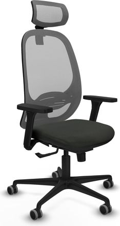 Piqueras y Crespo Schwarzer Schreibtischstuhl mit 3D-Armlehnen, h&ouml;henverstellbarer Lendenwirbelst&uuml;tze und h&ouml;henverstellbarem Kopfteil, Grau/Schwarz