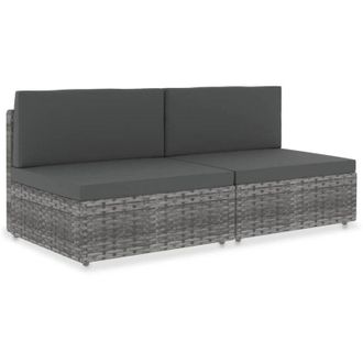 vidaXL Vidaxl - Canap&eacute; sectionnel 2 places en r&eacute;sine tress&eacute;e gris - Dimensions 58,5x65,5x52 cm - Coussins &eacute;pais amovibles pour confort optimal
