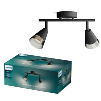 Philips Cleft LED 2er Spotleuchte, GU10 Lampe nicht enthalten, Schwarz, IP20