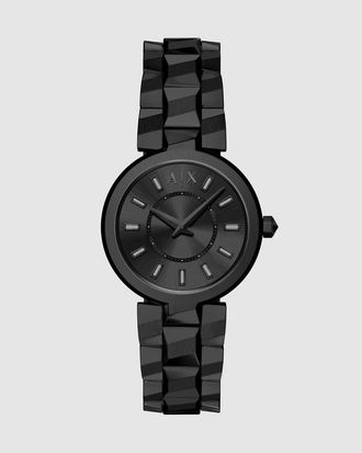 A|X Armani Exchange Audora Zweizeigeruhr aus schwarzem Edelstahl in Schwarz