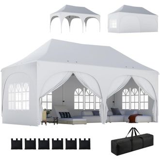 OUTSUNNY Tonnelle pliante - barnum - Outsunny - imperm&eacute;able anti-UV, 6 parois lat&eacute;rales, 6 sacs de sable et 12 trous drainage - 3x6m - blanc