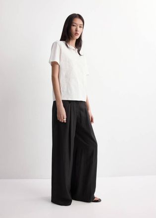 Mango T-shirt coton broderie &agrave; fleurs blanc cass&eacute; - Femme - XXS - MANGO