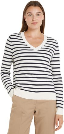 Tommy Hilfiger Damen Pullover Jersey V-Neck Strickpullover, Mehrfarbig (Ivory Petal/Desert Sky STP), 3XL