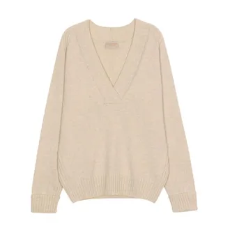 John Smedley Beiger Wickel-Jersey mit tiefem V-Ausschnitt und Rippdetails - - Knitwear - Damen - Beige - S/M