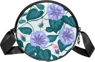 Generic Sac &agrave; bandouli&egrave;re Circle pour femme, petit sac &agrave; bandouli&egrave;re Morning Glory, sac &agrave; dos avec fermeture &eacute;clair, bretelles r&eacute;glables, sac &agrave; main rond d&eacute;co