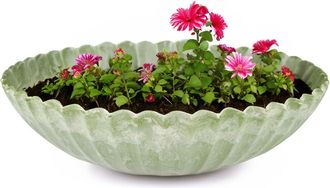 Matches 21 matches21 Pflanzschale für draußen - Dekoschale grün geriffelt als Blumentopf Pflanztopf - runde Blumen-Schale in 28 cm für Garten, Balkon oder Friedh