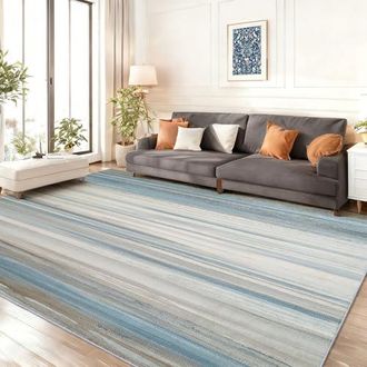 Generic Bleu Clair Tapis pour Salon 120 x 170 cm, Lavables avec Dos Antid&eacute;rapant, Tapis &agrave; Poils Courts Imprim&eacute; Peinture Abstraite Minimaliste Lignes pour Cuis