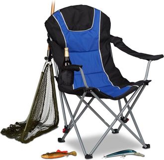 Relaxdays 2x Campingstuhl faltbar, gepolsterte Lehne, verstellbar, Angelstuhl, Faltsessel, HBT: ca. 108 x 90 x 72 cm, blau-schwarz