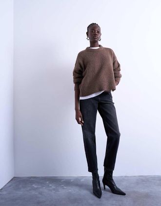 Topshop Jean mom - Noir d&eacute;lav&eacute;