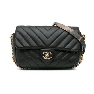 Chanel Pre-owned Mini Rectangular Chevron Lambskin Chain Around Flap - - Pre-owned - Damen - Schwarzk - ONE SIZE