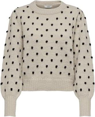 Jacqueline de Yong JdY Sigrid Life L/S on Puff Pull KNT Noos Tricot, Cement/Detail:w. Black Dots, XS Femme