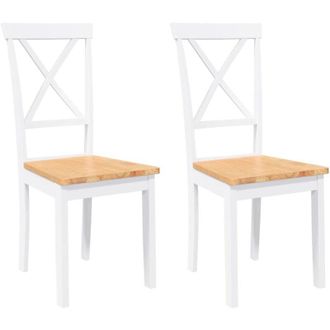 vidaXL Esszimmerstühle 2 Stk. Weiß Massivholz Gummibaum - Vidaxl