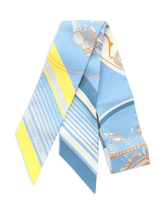 Hermès foulard Ex-Libris Marble Twilly en soie (années 2020) - Bleu