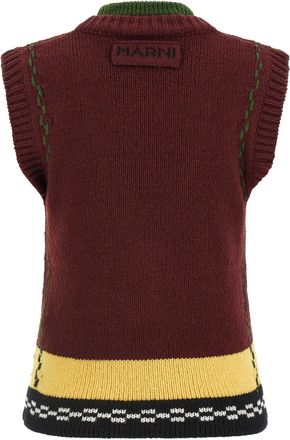 Marni Intarsia Geometric Knit Vest - Burgundy