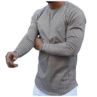 Generic T-shirt &agrave; rayures pour homme - Pull d&eacute;contract&eacute; - Imprim&eacute; &agrave; rayures verticales - Manches longues - Col rond - Chaud - Tendance - Hiver - Blouses, caf&eacute;