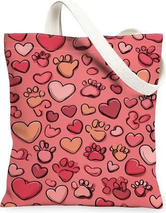 Generic Sacs fourre-tout r&eacute;utilisables en toile avec motif de pattes mignonnes pour la Saint-Valentin, l&eacute;gers et lavables, p&ecirc;che, 13x15 Inch