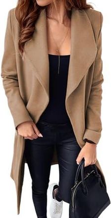 Generic Manteau dhiver mi-long pour femme, style portefeuille, avec ceinture, &eacute;pais, style caban, chaud et dot&eacute; de poches, kaki, taille 3XL