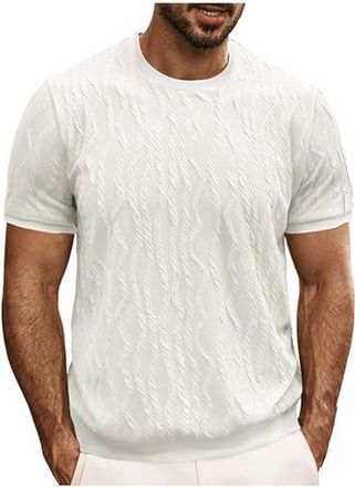 Generic T-shirt pour homme &agrave; manches courtes, t-shirt en tricot avec col rond, t-shirt d&eacute;t&eacute; d&eacute;contract&eacute;, chemise de loisirs, coton bouton de couleur bloquante