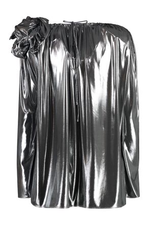 Magda Butrym Womens Ruffled Bow-Back Blouse Silver Polyester Blouses Shirt