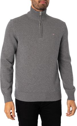 GANT Herren Lässiger Baumwollstrick Mit Halbem Reißverschluss, Dark Grey Melange, 3XL