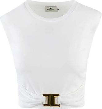 Elisabetta Franchi haut crop à plaque logo - Blanc