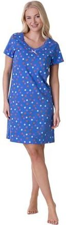 Camille Chemise de nuit pour femme 100 % coton - Manches courtes respirantes et l&eacute;g&egrave;res - Col rond, Multi Spot Bleu, 42-44