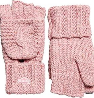 Superdry Gants en tricot torsad&eacute; pour femme, Tweed rose, taille unique