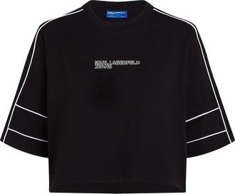 Karl Lagerfeld Karl Lagerfeld Jeans Relaxed Cropped Piping Tee, Women, Black, T-Shirt