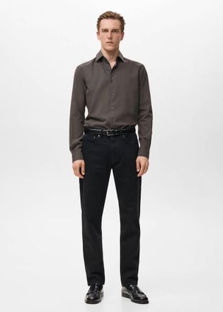 Mango Chemise &agrave; rayures 100% coton coupe r&eacute;guli&egrave;re marron - Homme - XS - MANGO MAN