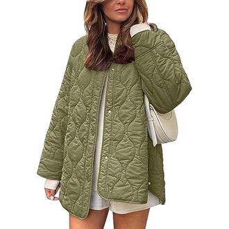 Generic Veste matelass&eacute;e pour femme - Col rond boutonn&eacute; &agrave; manches longues - Manteaux rembourr&eacute;s tendance d&eacute;contract&eacute;s pour lhiver, les rendez-vous, les vacanc