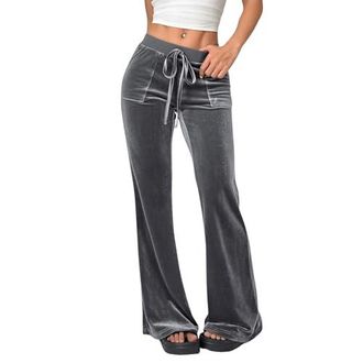 Generic Pantalon de jogging en velours pour femme - Taille haute - Avec cordon de serrage - Pantalon de loisirs &eacute;l&eacute;gant - Jambes larges - Confortable - Joggin