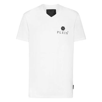 Philipp Plein Homme, Tops, Blanc, Taille: S T-Shirt Col V Plaque
