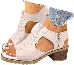 Generic Sandales de gladiateur pour femme 2026, bout ouvert, talon &eacute;pais, boucle d&eacute;coup&eacute;e, chaussures ajour&eacute;es, tendance, habill&eacute;es, sangle de cheville, sangl