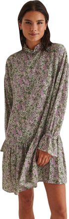 NA-KD Damen Minikleid mit Rüschendetail Lässiges Kleid, rosa Blume, 34