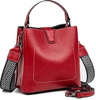 Generic Sac &agrave; bandouli&egrave;re en cuir v&eacute;ritable pour femme - Grand sac &agrave; main tendance - Sac &agrave; bandouli&egrave;re pour femme, Rouge, large