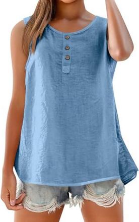 Generic Debardeur Femme Chic et &eacute;l&eacute;gant Chemisier sans Manche Imprim&eacute; D&eacute;bardeur en Coton et Lin Crop Top Ete Haut Chic et Elegant Fluide Ample Caraco Vetement