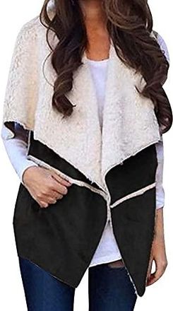 Generic Vestes pour femmes 2026 - Veste d&eacute;contract&eacute;e de couleur unie &agrave; revers ouvert sur le devant - Veste dhiver en polaire chaude pour lhiver, Noir, M