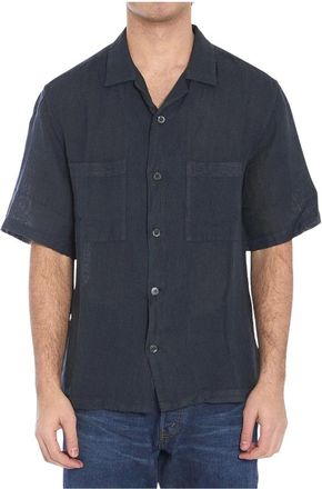 Barena Homme, Chemises, Gris, Taille: XL Chemise &agrave; Manches Courtes en Lin &agrave; Col Cubain