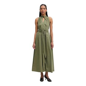 Isabelle Blanche Femme, Robes, Vert, Taille: 38 FR Robe maxi &agrave; col nou&eacute; et ceinture