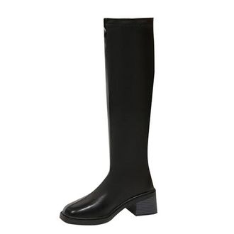 Generic Bottes montantes au genou pour femme - Talon bloc &eacute;pais - Style d&eacute;contract&eacute; - Fermeture &eacute;clair dans le dos - Confortable - Large - Bottes d&eacute;quitation 