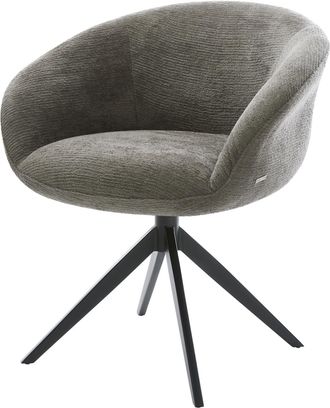 DELIFE Esszimmerstuhl Vinka-Flex mit Armlehnen Kreuzgestell breit Schwarz Bouclé Soft Schlamm 360° drehbar Wippfunktion Taschenfederkern