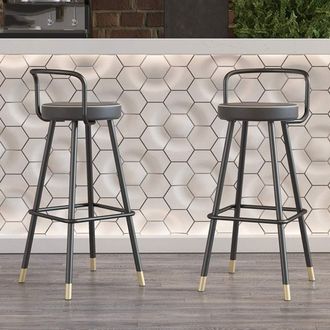 Generic Drehbare Barhocker mit R&uuml;ckenlehne, h&ouml;henverstellbare Esszimmerst&uuml;hle aus PU-Leder, Moderne K&uuml;chen- und Kneipenm&ouml;bel in Schwarz