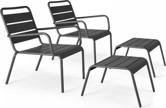 Oviala Lot de 2 fauteuils relax avec repose-pieds en m&eacute;tal gris - Palavas