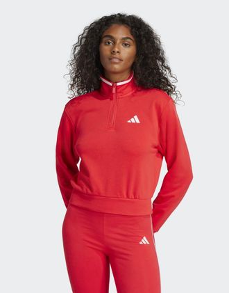 adidas adidas Performance - Essentials Color Pop - Veste de surv&ecirc;tement courte en tissu &eacute;ponge avec col zipp&eacute; - Rubis pur-Rouge